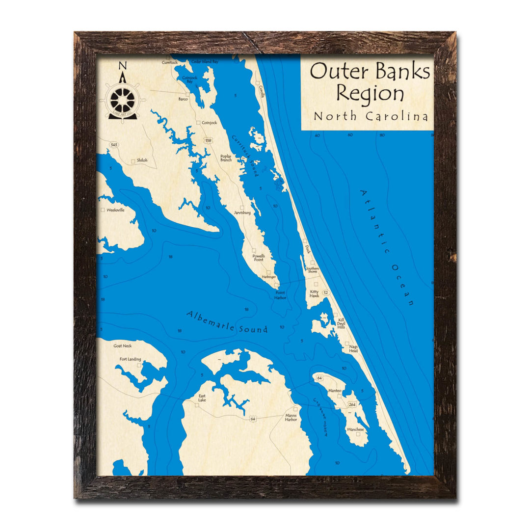 Outer Banks NC Wooden Map | OBX Burnt Laser Carved Wall Art