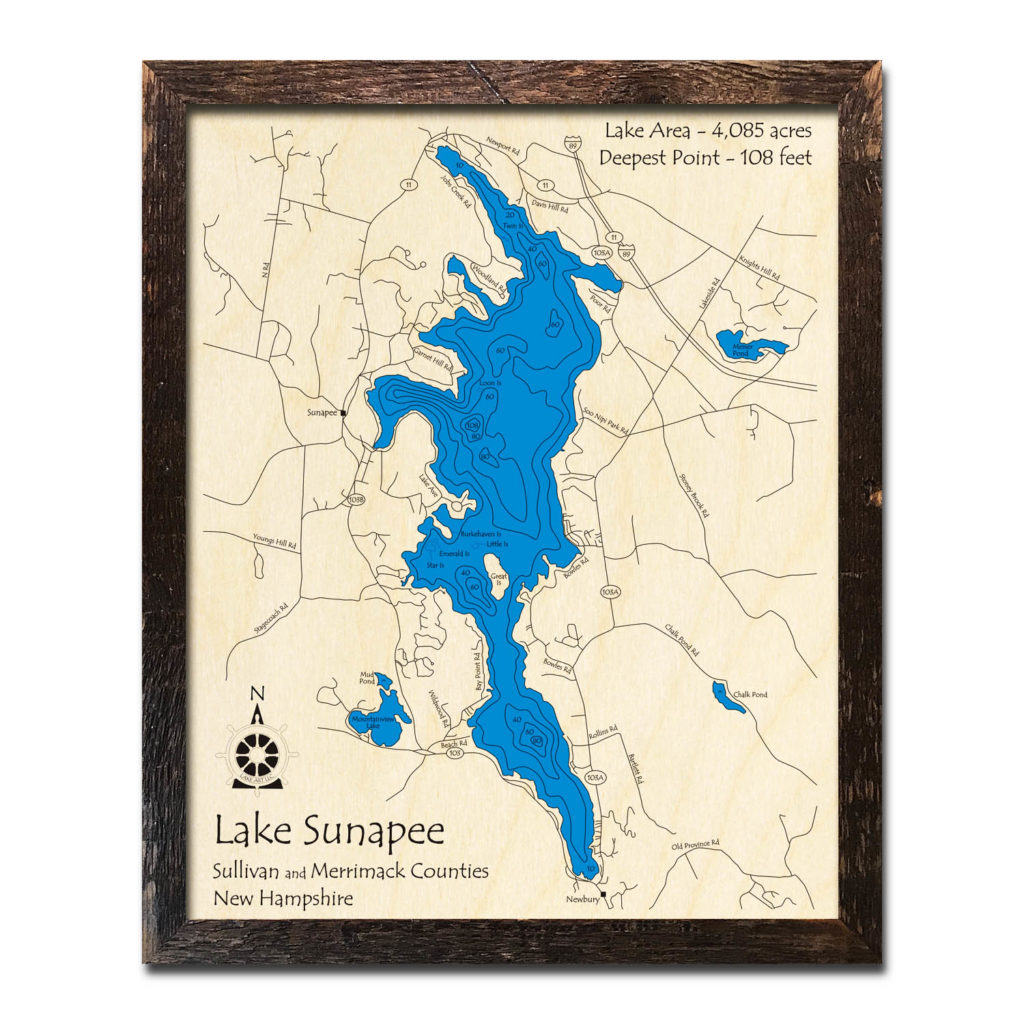 The Lakes Region, NH 3D Wood Topo Map
