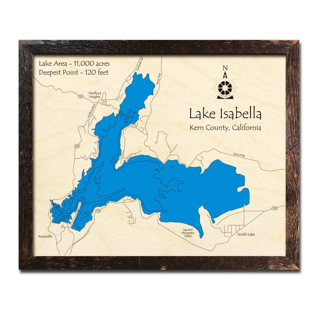 Lake Isabella, CA Wood Map | 3D Topographic Wooden Charts