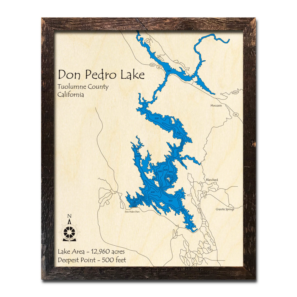 Don Pedro Lake, CA Nautical Wood Maps