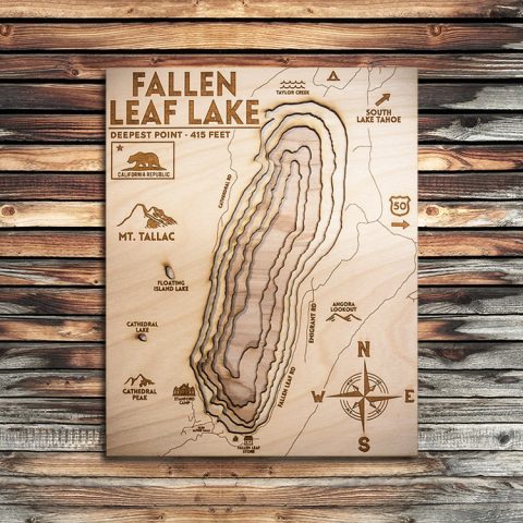 Fallen Leaf Lake, CA Wood Map | 3D Topographic Wood Chart