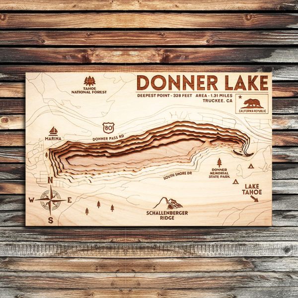 Donner Lake, CA Wood Map | 3D Topographic Wood Chart