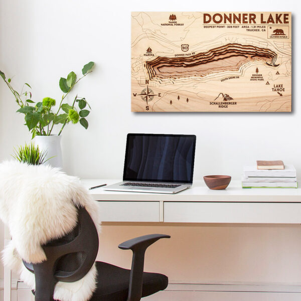 Donner Lake, CA Wood Map | 3D Topographic Wood Chart