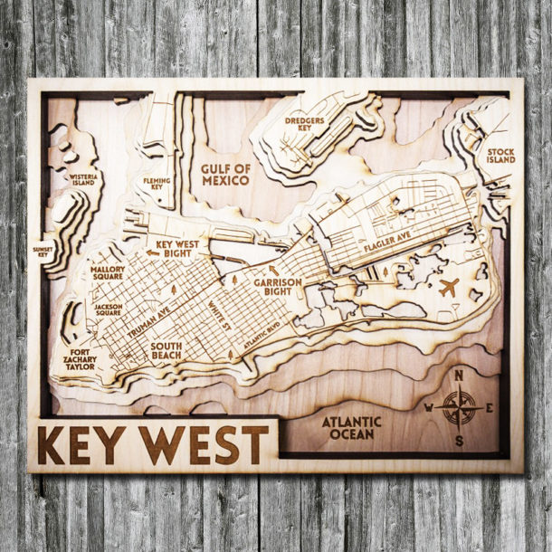Key West, FL Wood Map | 3D Topographic Wood Chart