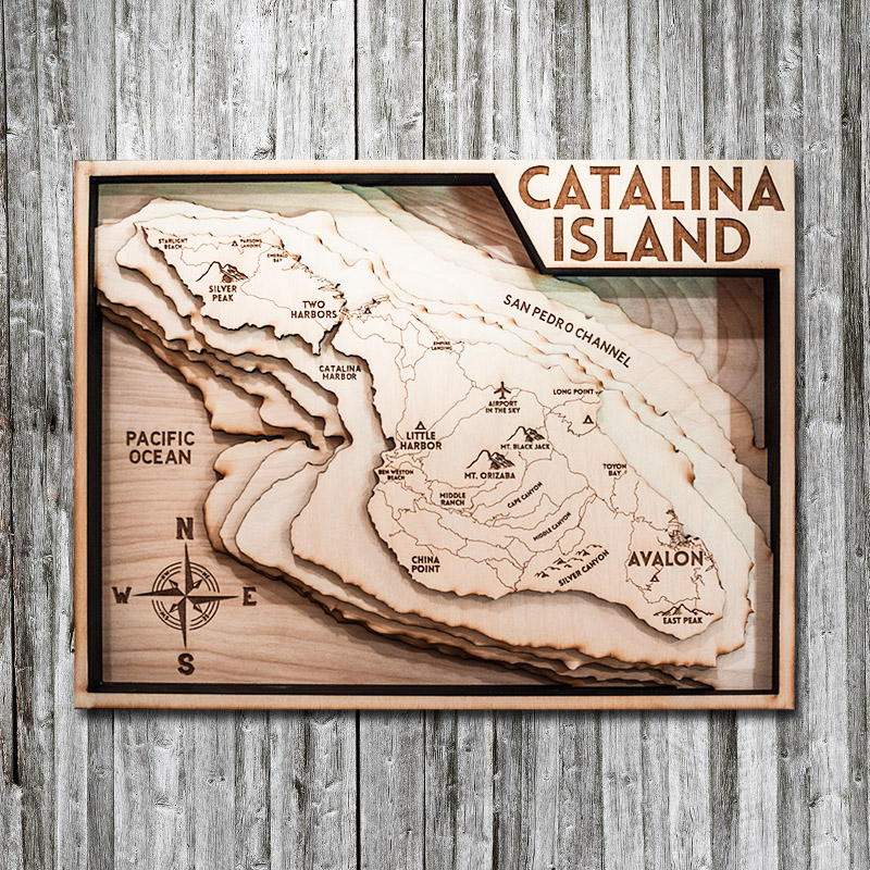 Catalina Island, CA Wood Map | 3D Topographic Wood Chart