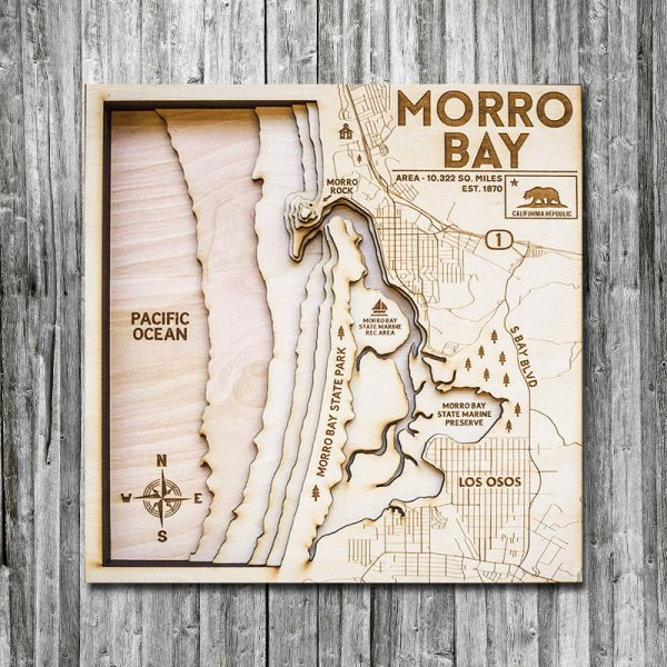 Morro Bay, CA Wood Map | 3D Nautical Wooden Chart