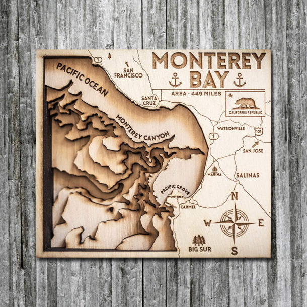 Monterey, CA Wood Map | 3D Topographic Wood Chart