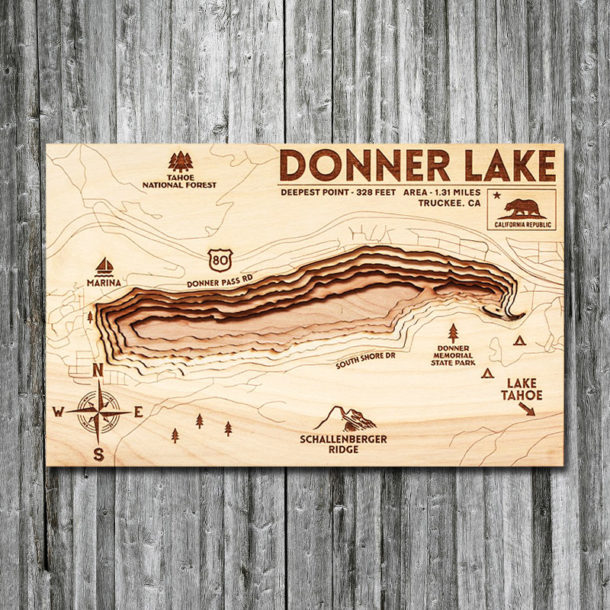 Donner Lake, CA Wood Map | 3D Topographic Wood Chart