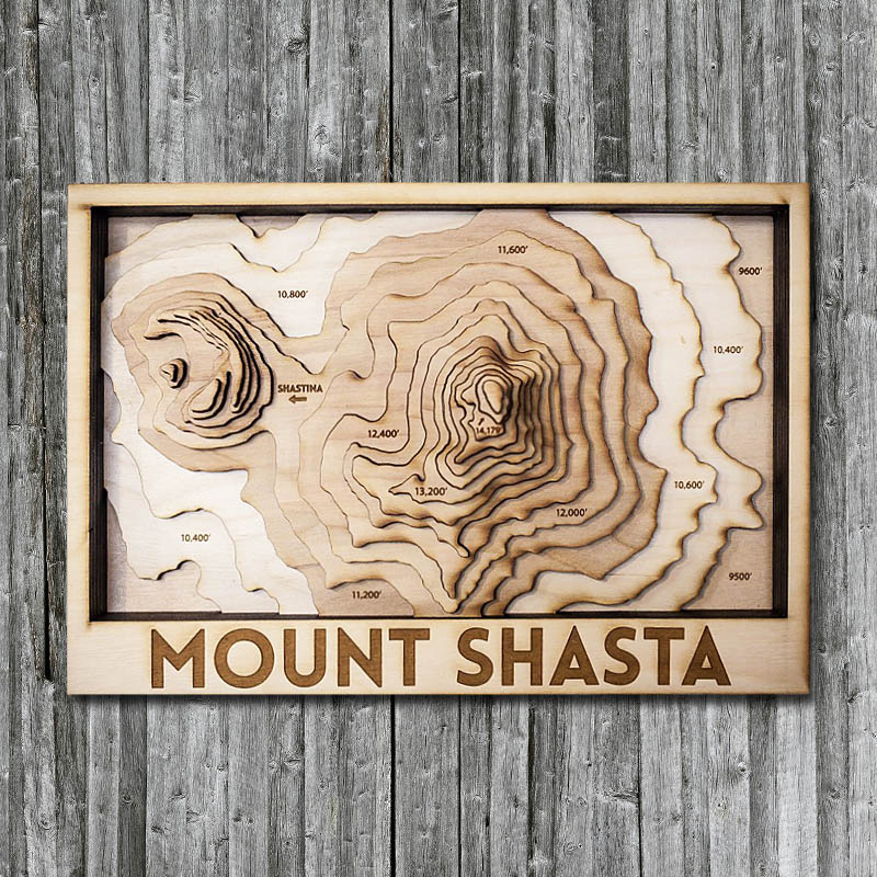 Mount Shasta, CA 3D Wood Map