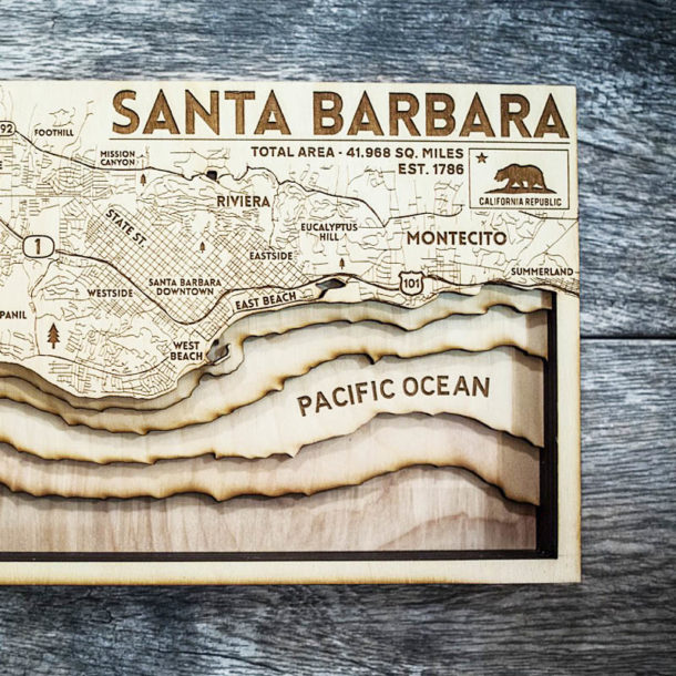 Santa Barbara, CA Wood Map | 3D Nautical Wooden Chart