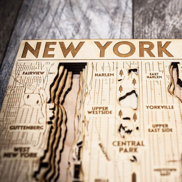 New York City Wood Map | 3D Topographic Nautical Chart