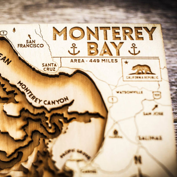 Monterey, CA Wood Map | 3D Topographic Wood Chart