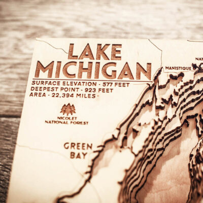 Lake Michigan Wood Map | 3D Topographic Wood Chart