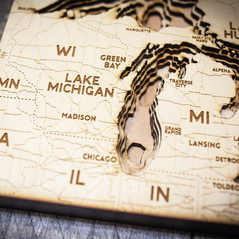 Great Lakes Wood Map | Framed 3D Nautical Wood Chart