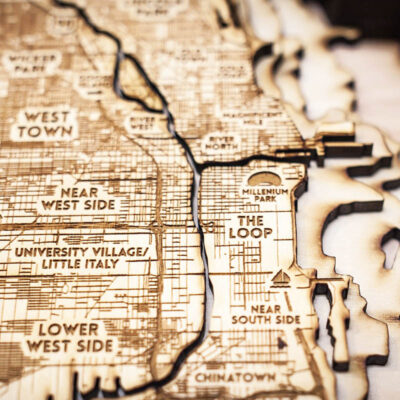 Chicago, IL Wood Map | 3D Topographic Wood Chart