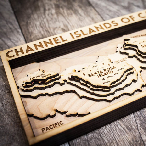 Channel Islands, CA Wood Map | 3D Topographic Wood Chart