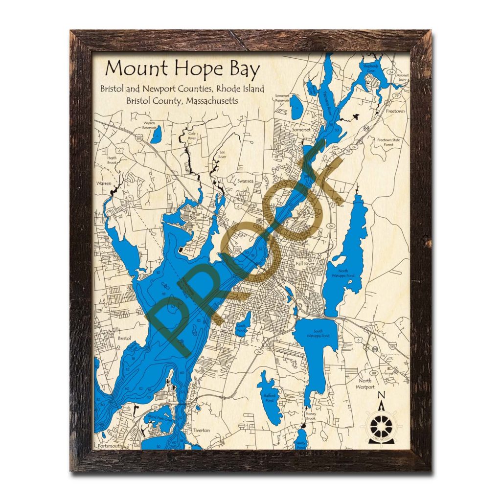 Mount Hope Bay, MA Nautical Wood Maps