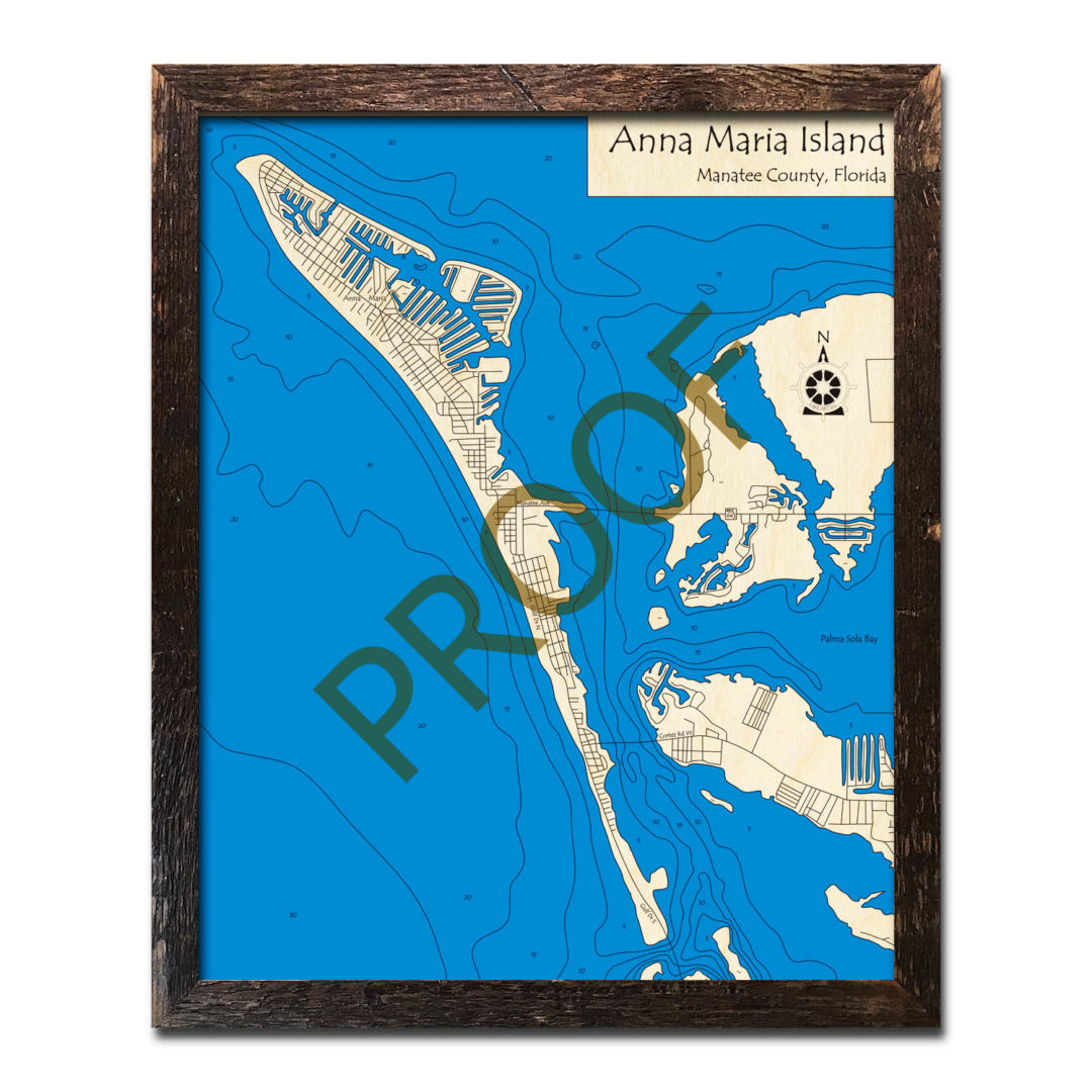 Anna Maria Island, FL Nautical Wood Maps