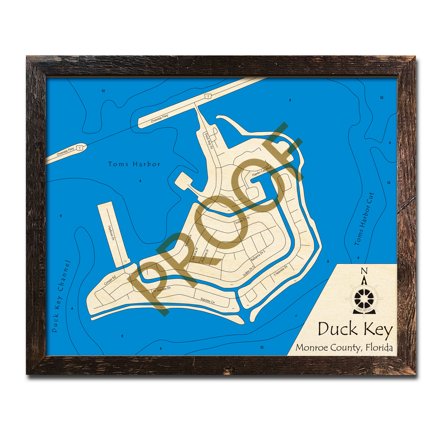 Duck Key, FL Nautical Wood Maps