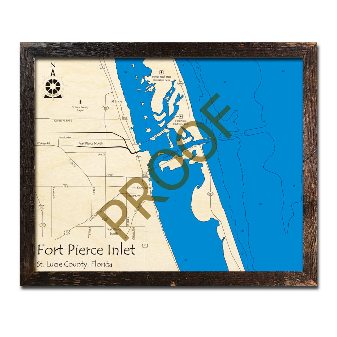 Fort Pierce Inlet, FL Nautical Wood Maps