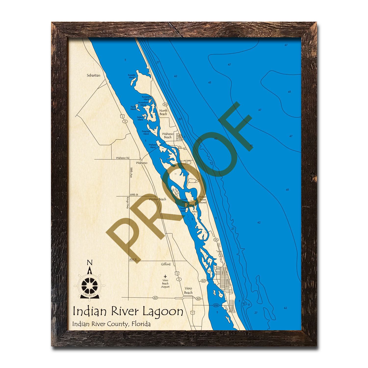 Indian River Lagoon, FL Nautical Wood Maps