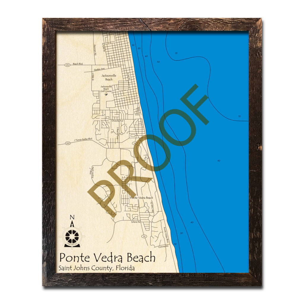Ponte Vedra Beach, FL Nautical Wood Maps