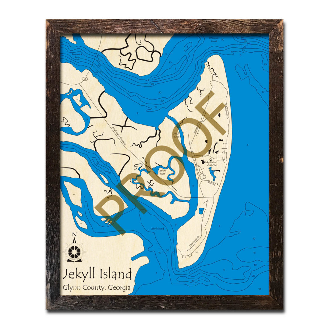 Jekyll Island, GA Nautical Wood Maps