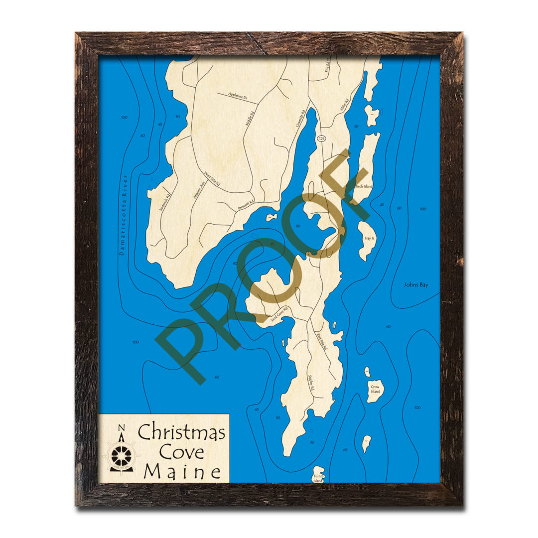 Christmas Cove, ME Nautical Wood Maps