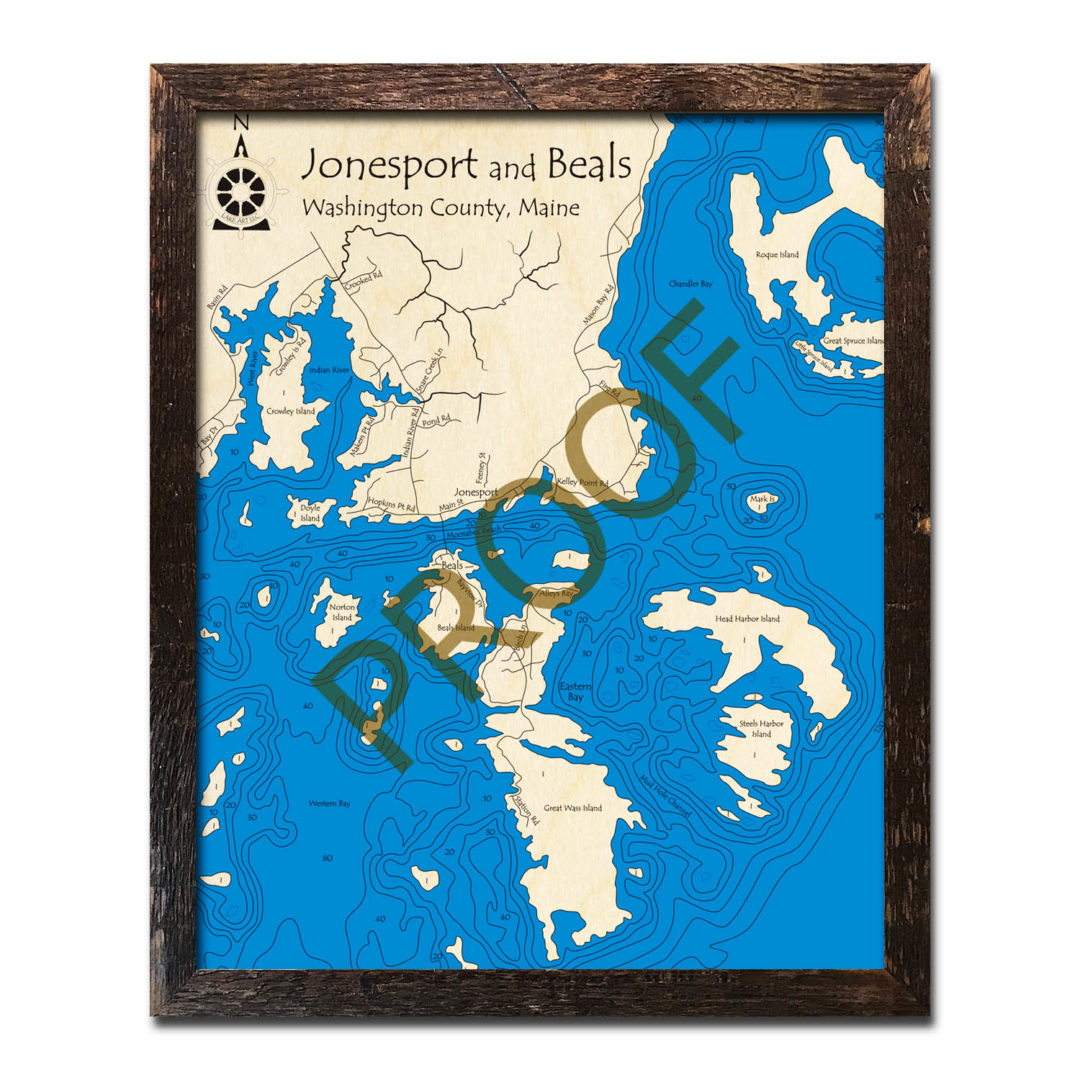 Jonesport and Beals, ME Nautical Wood Maps