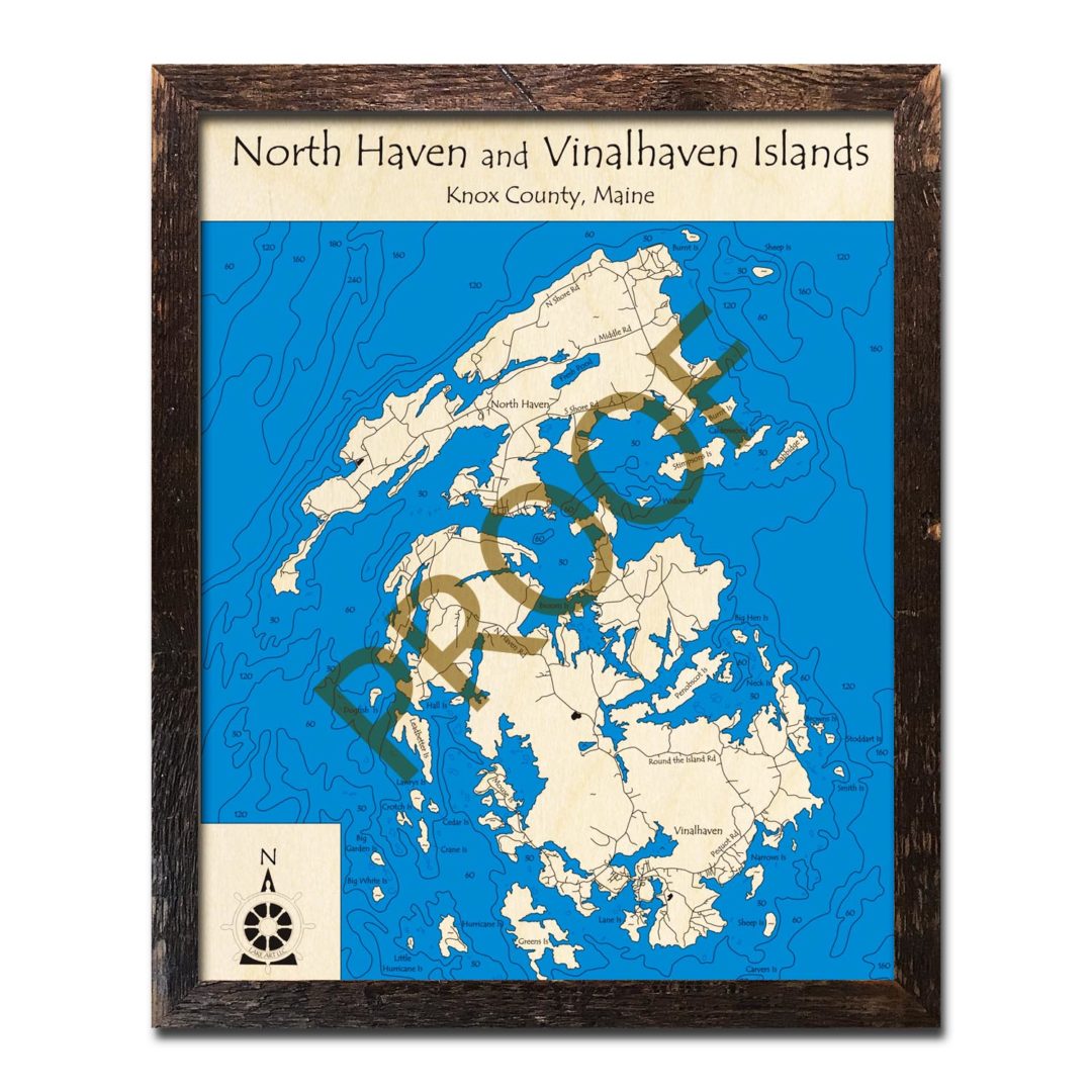 North Haven & Vinalhaven Islands, ME Nautical Wood Maps