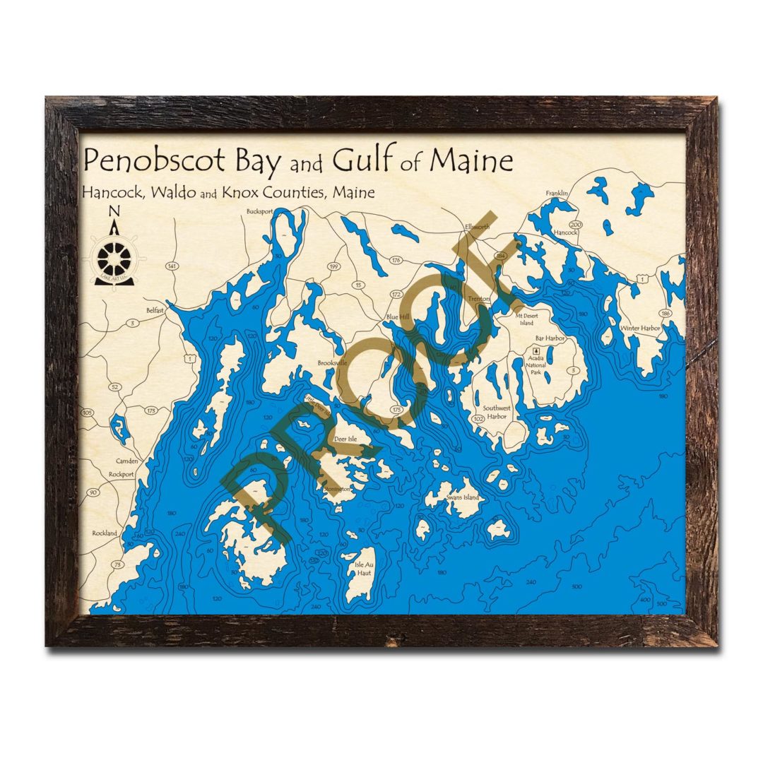 Gulf of Maine, ME 3D Nautical Wood Maps