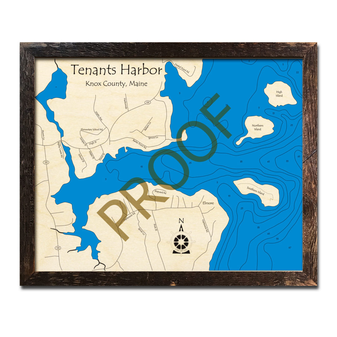 Tenants Harbor, ME Nautical Wood Maps