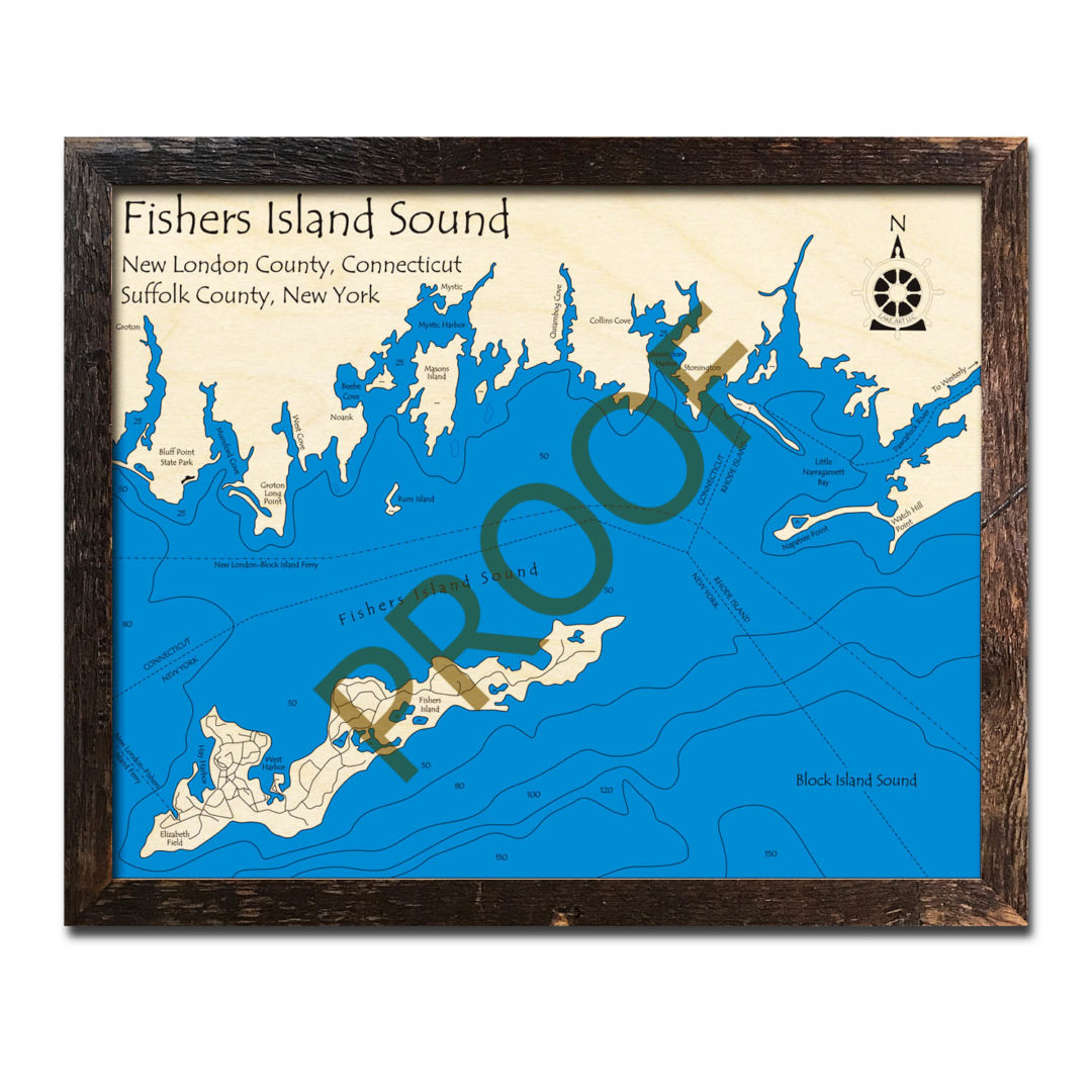 Fishers Island Sound, CT/NY Nautical Wood Maps