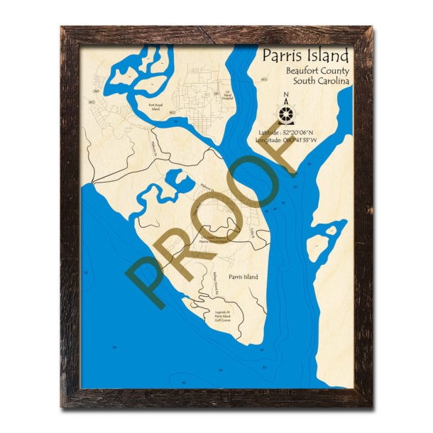 Parris Island, SC 3D Wood Topo Maps