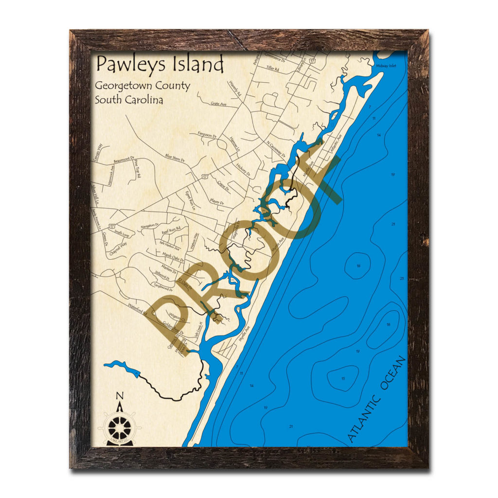 Lake Wylie, SC 3D Wood Topo Map, Nautical Wood Chart