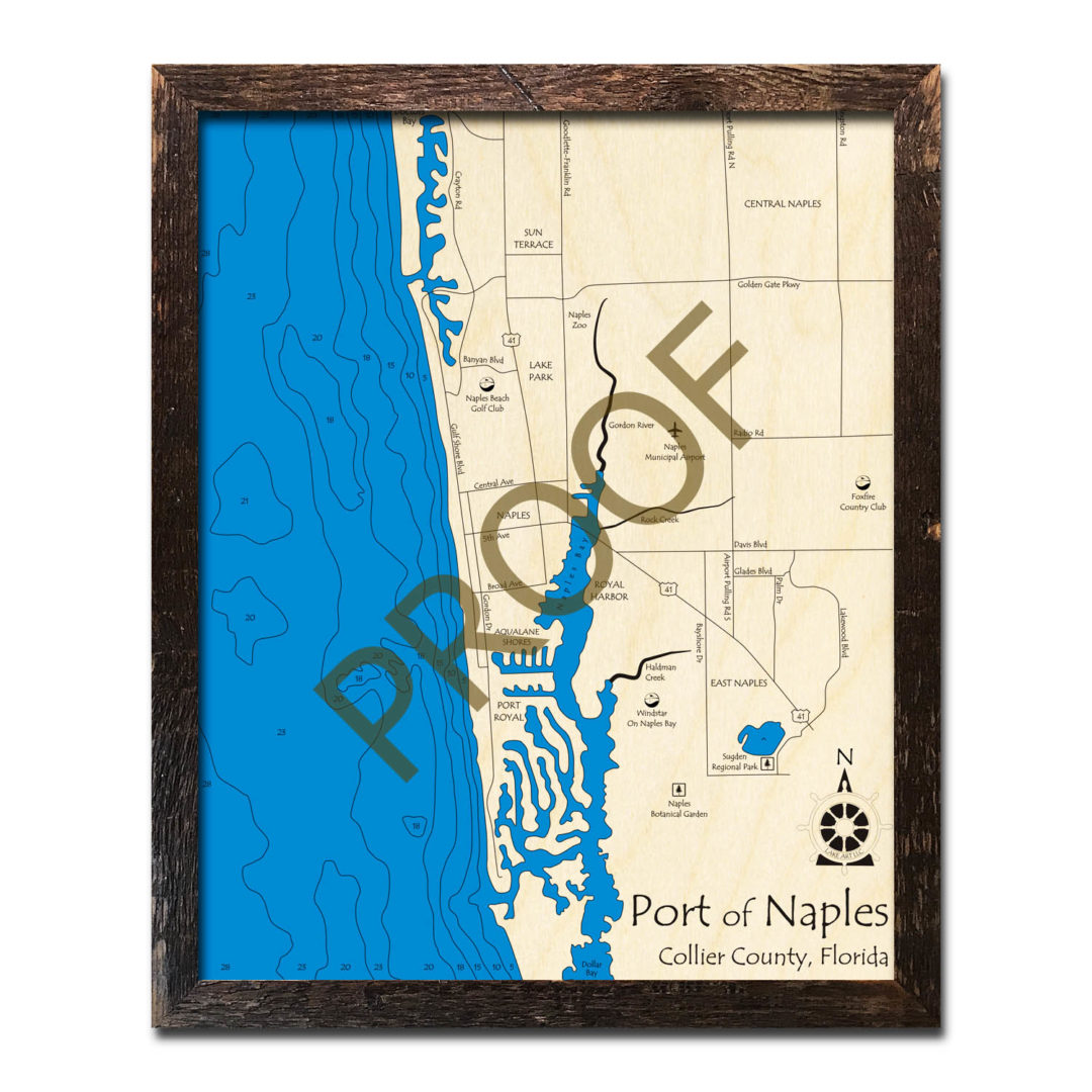 Port of Naples, FL Nautical Wood Maps