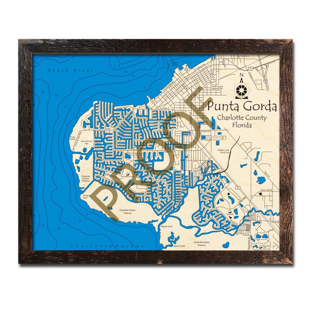 Punta Gorda, FL Nautical Wood Maps