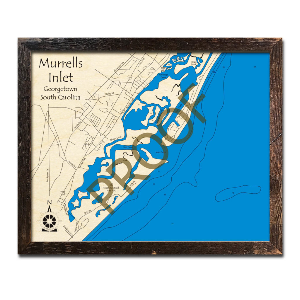 Murrells Inlet, SC Nautical Wood Maps