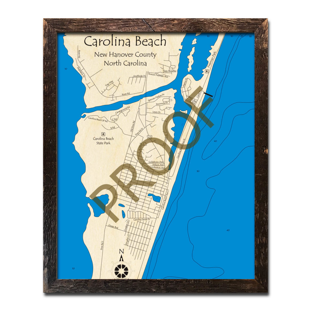 Carolina Beach, NC Nautical Wood Maps