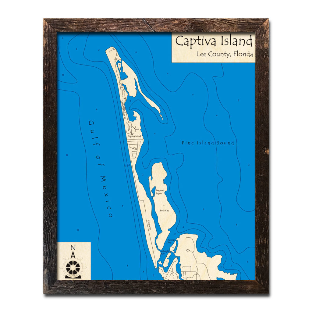 Captiva Island, FL Nautical Wood Maps