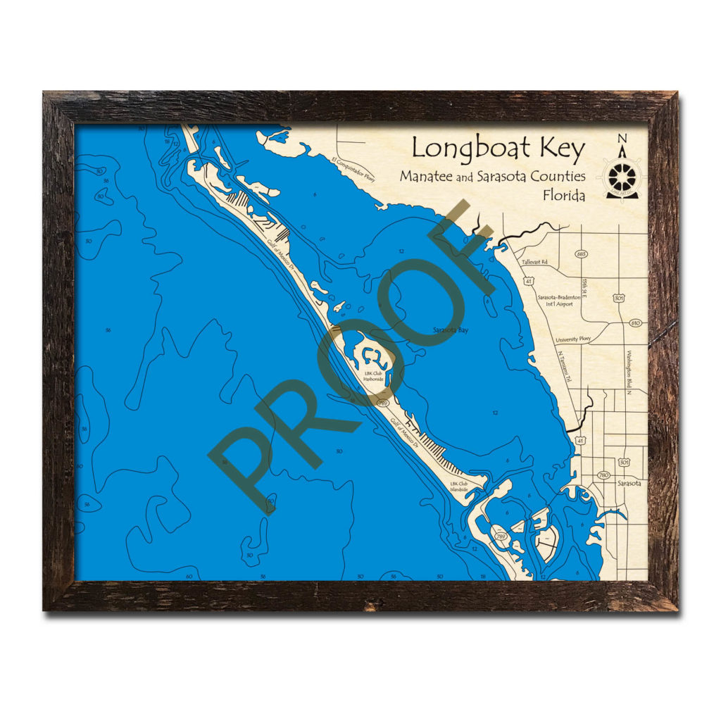 Longboat Key, FL Nautical Wood Maps