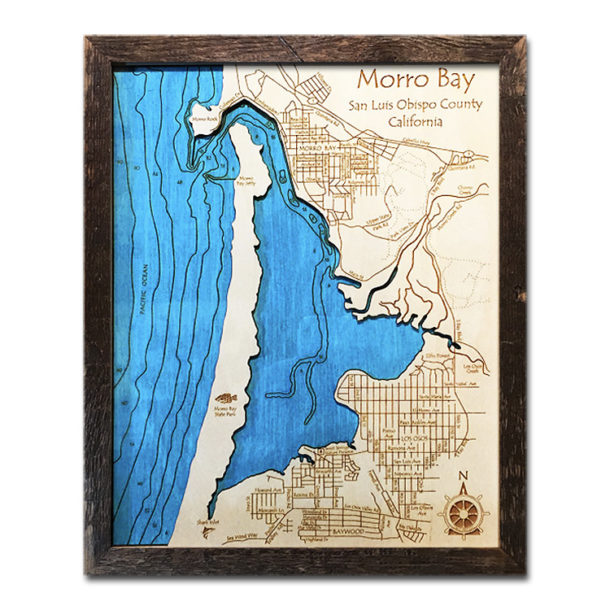 Morro Bay, CA Single-Depth Nautical Wood Map, 11" x 14"