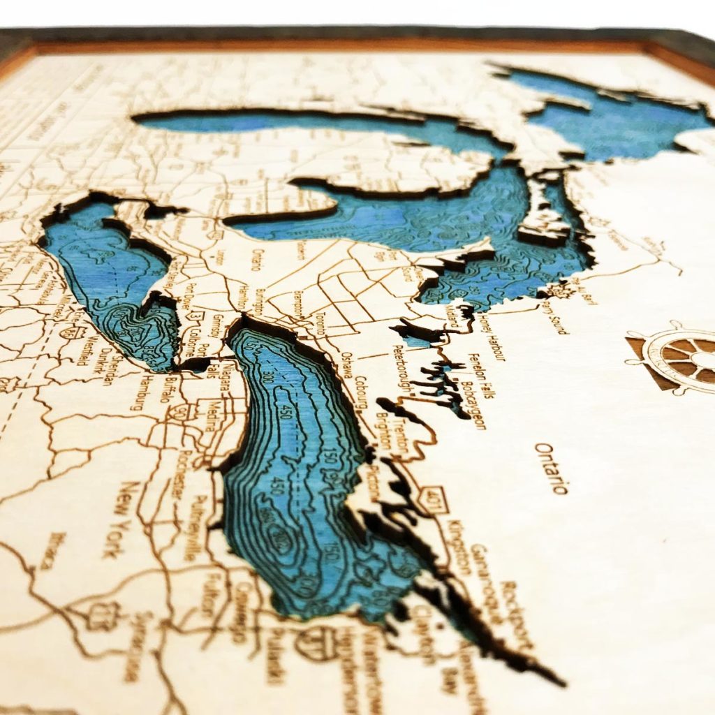 Great Lakes Wood Map | Topographic Wood Chart, 11" x 14"