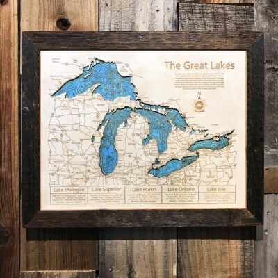 Great Lakes Wood Map | Topographic Wood Chart, 11" x 14"