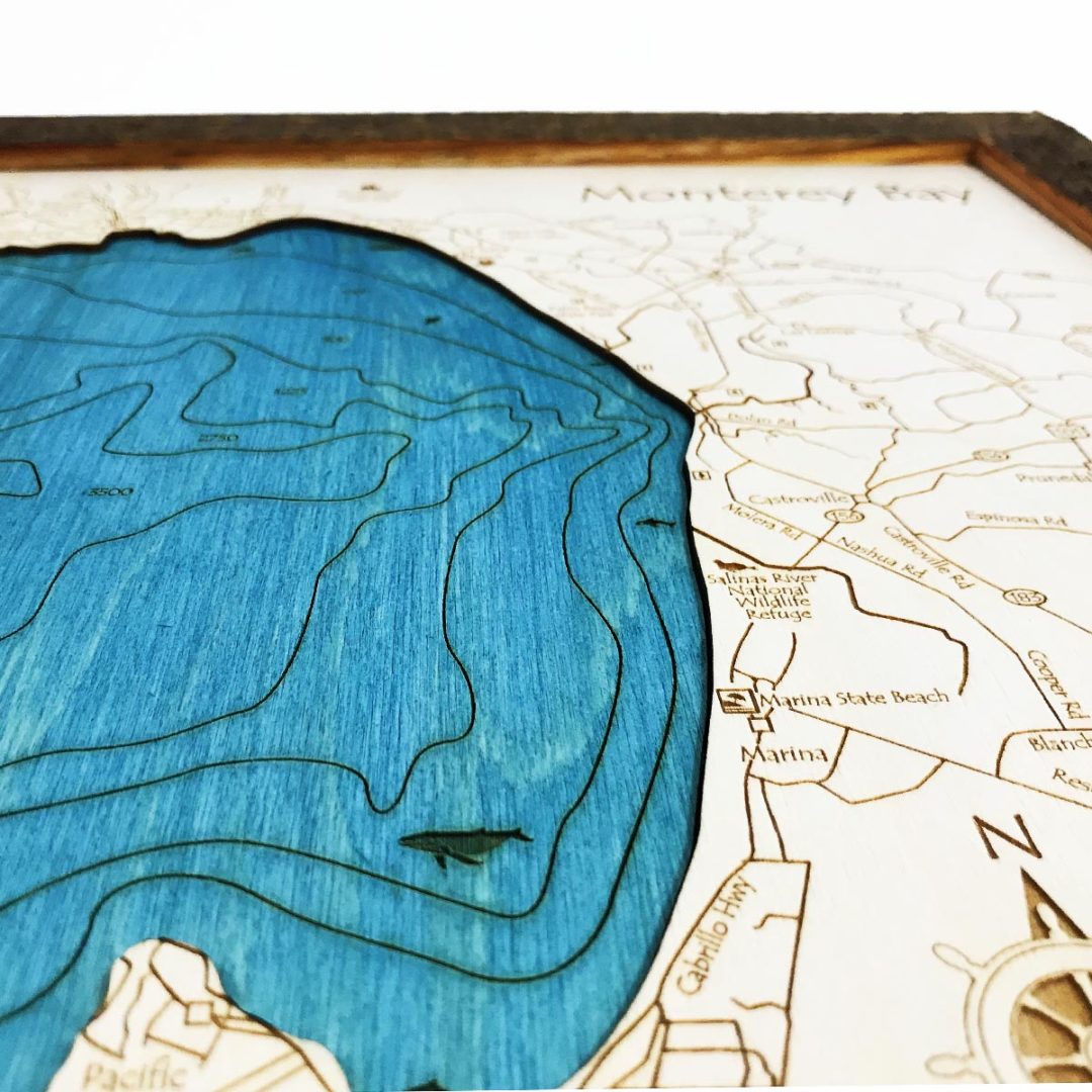 Monterey Bay, CA Single-Depth Nautical Wood Map, 11" x 14"