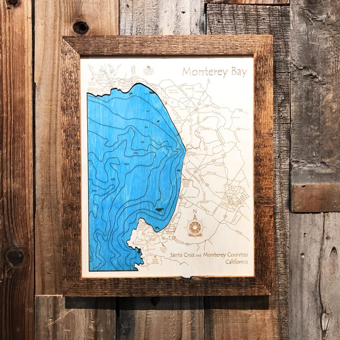 Monterey Bay, CA Single-Depth Nautical Wood Map, 11" x 14"