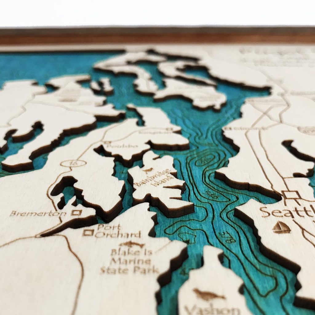 Puget Sound - 3D Wood Map, Custom Nautical Map Art