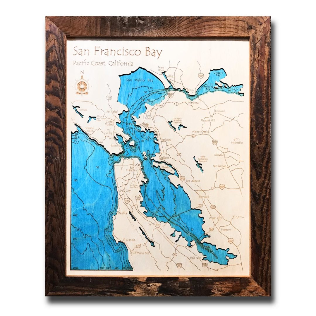 San Francisco, CA Nautical Wood Map, 11" x 14" (Vertical)