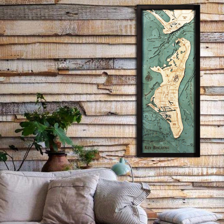 Key Biscayne Wood Map | 3D Topographic Wood Chart, 13.5" x 31"