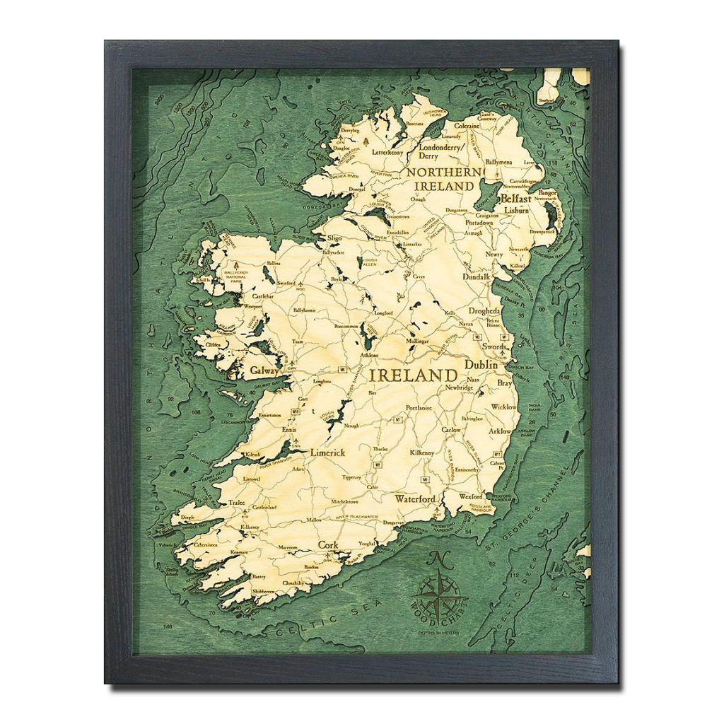 Ireland 3D Wood Map | Framed 3D Topographic Wood Chart